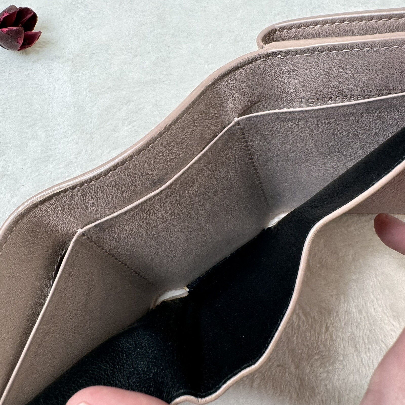 Yves Saint Laurent YSL Compact Trifold Wallet Cassandra Pink Beige Gold ...