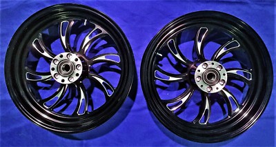 TWISTED VORTEX FRONT/REAR 16" BLACK WHEEL SET HARLEY ELECTRA GLIDE ROAD ...