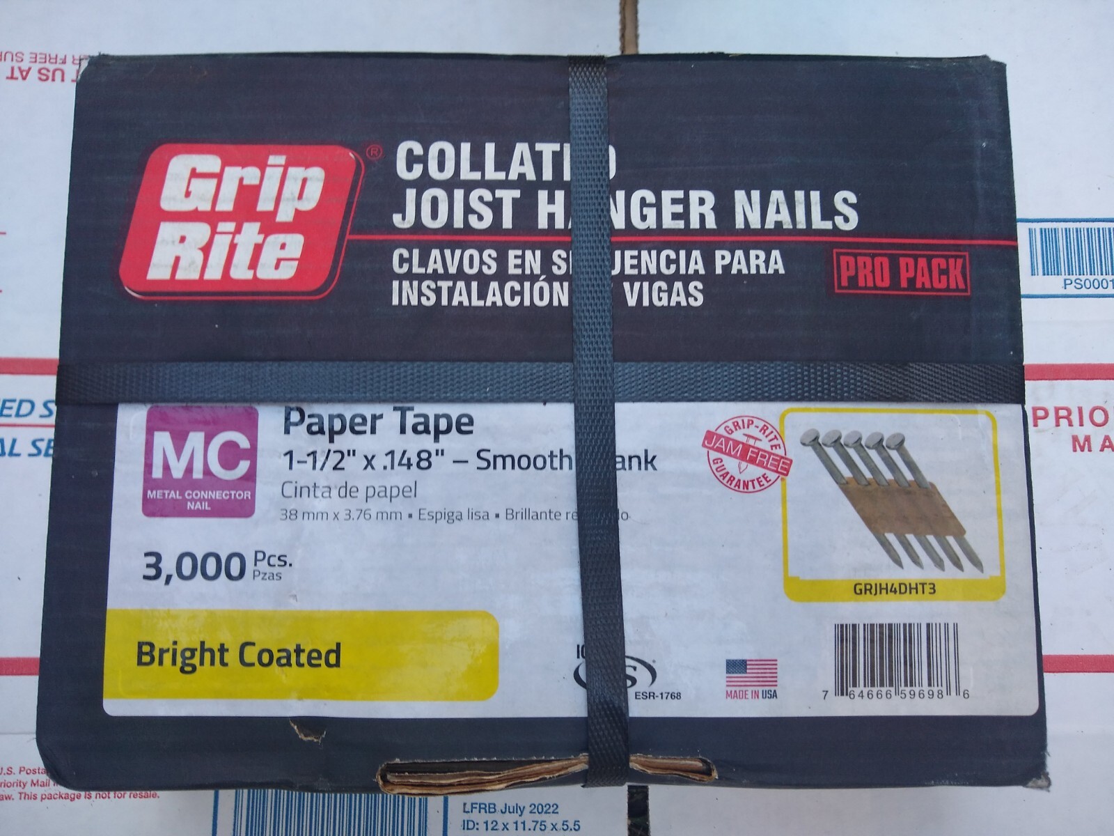 Grip Rite 3000pc 1-1/2" .148" Collated Joist Hanger Nails Paper Tape ...