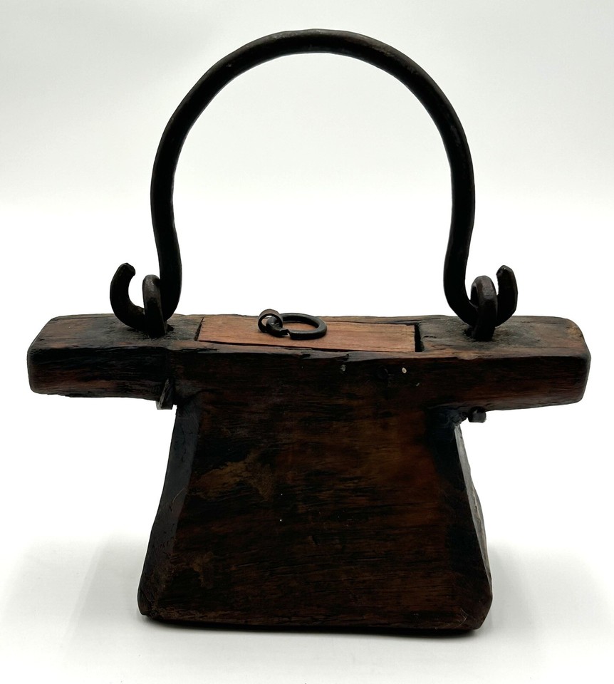 Antique Primitive Wooden Tinderbox W/ Solid Wrought Iron Handle | eBay