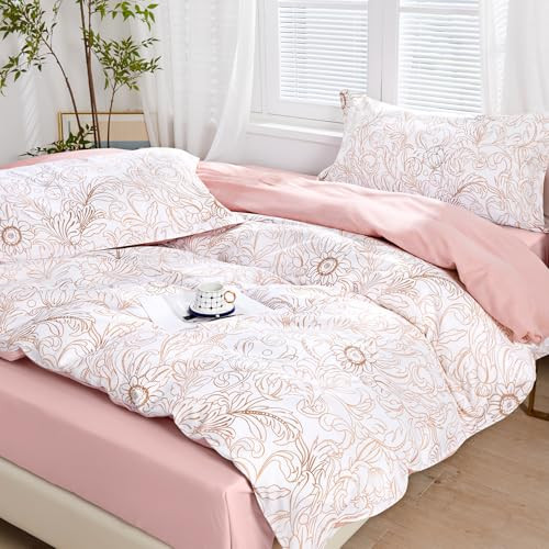 Leaves Pattern Duvet Cover Set 3pcs Queen Size Pink Queen (90"x90 ...