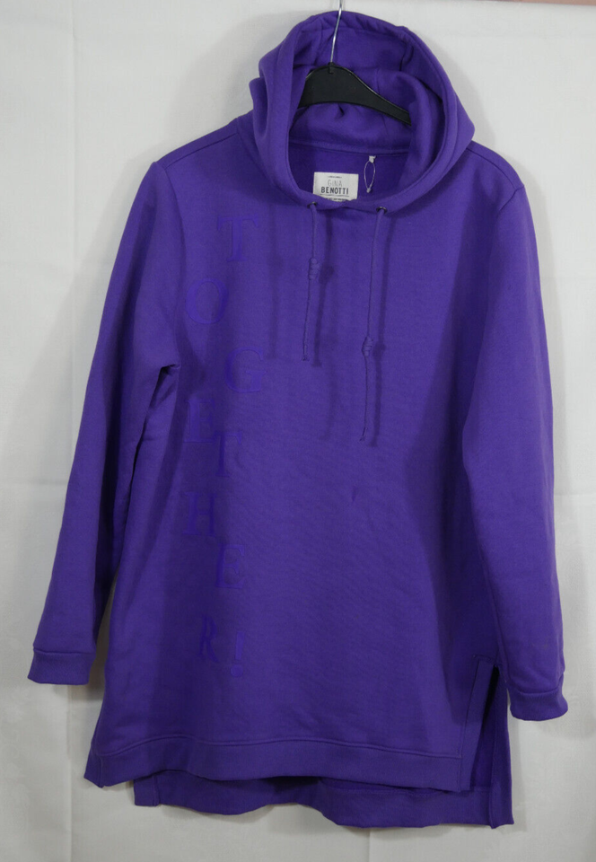 GINA BENOTTI Langer Weicher Pullover Hoodie Lila mit Kapuze Größe 44/46 ...