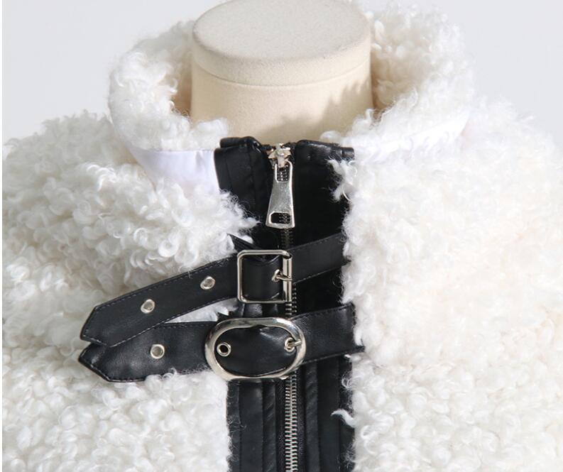 Women's Fashion Faux Lamb Fur Buckle Strap Motorcycle Jacket Coat ...