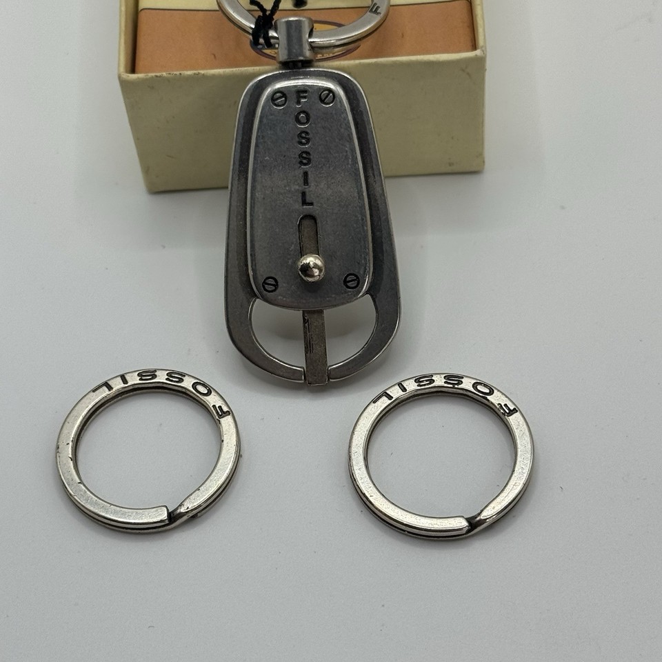 New Fossil Valet Double Keychain In Box Silver Tone | eBay