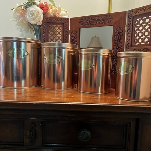 Vintage Round Copper Canister Set Of 4 MCM Style New In Box | eBay