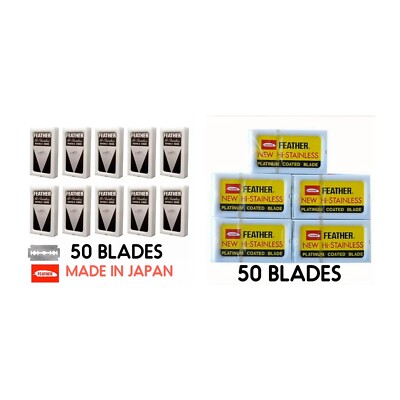100 Feather Razor Blades Yellow/Red STAINLESS Double Edge Shaving ...