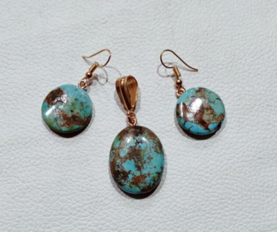 Turquoise Jewelry Earring-Pendant Set Handmade Turquoise 100% Natural ...