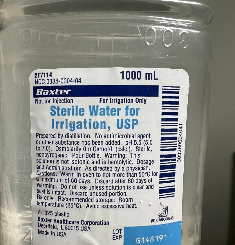 2 Baxter Sterile Water for Irrigation TWO ( 2 ) BOTTLES OF 1000ml ...