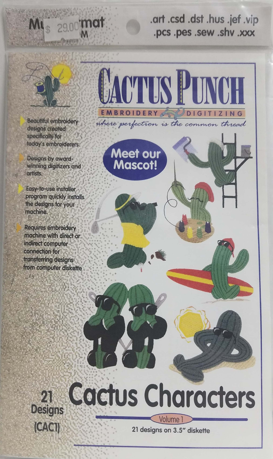 Cactus Punch Embroidery Digitizing Vol.1 CACTUS CHARACTERS 21 Designs ...