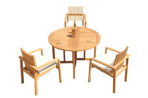 A-Grade Teak 4pc Dining 48 Round Butterfly Table Clipper Stacking Arm ...