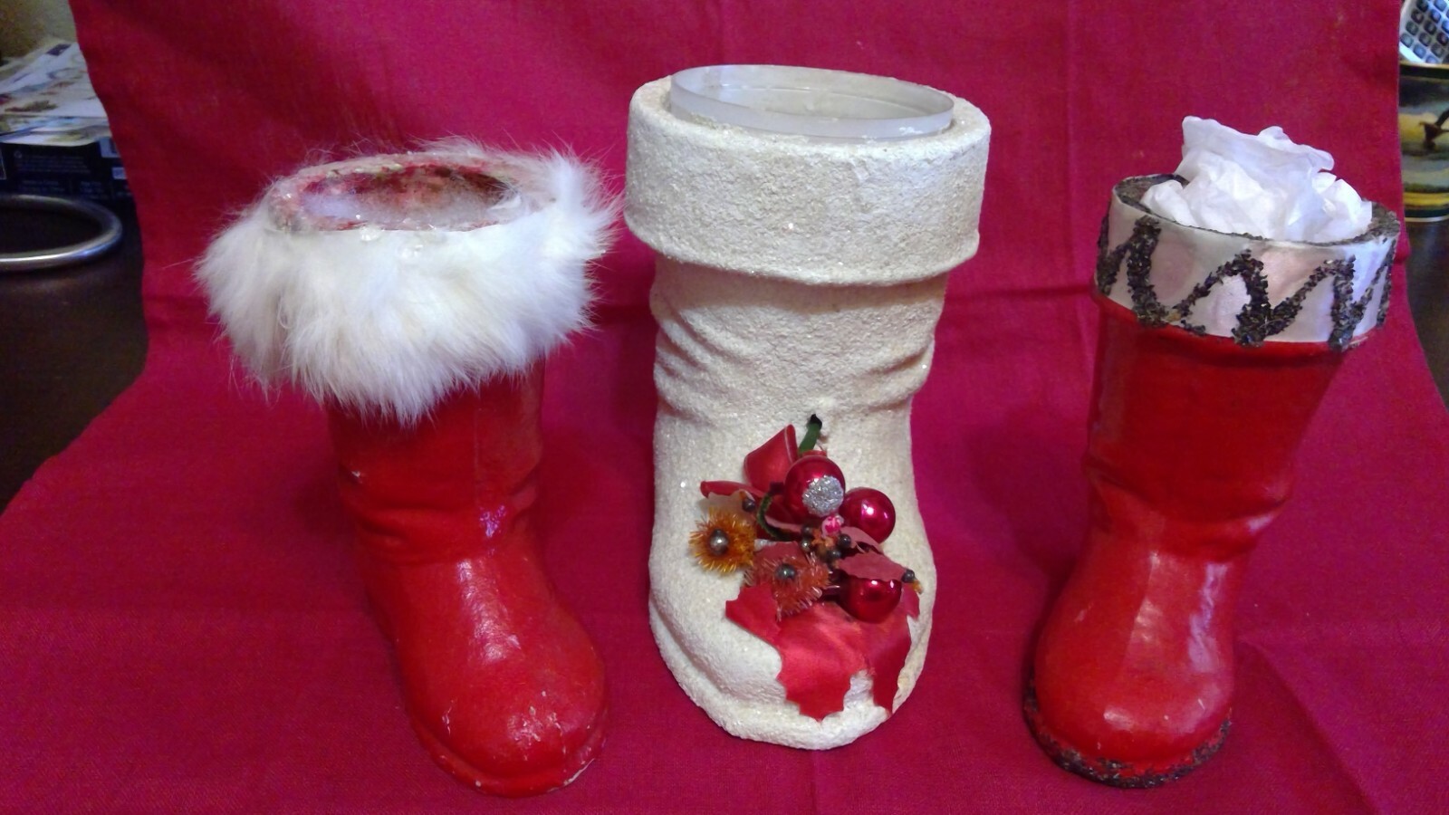 Vintage Christmas Paper Mache Boots - set of 3 | eBay