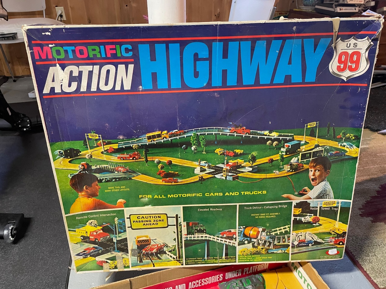 Vintage IDEAL 1967 Motorific Action Highway U.S. 99 w/ 2 Car Chassis ...