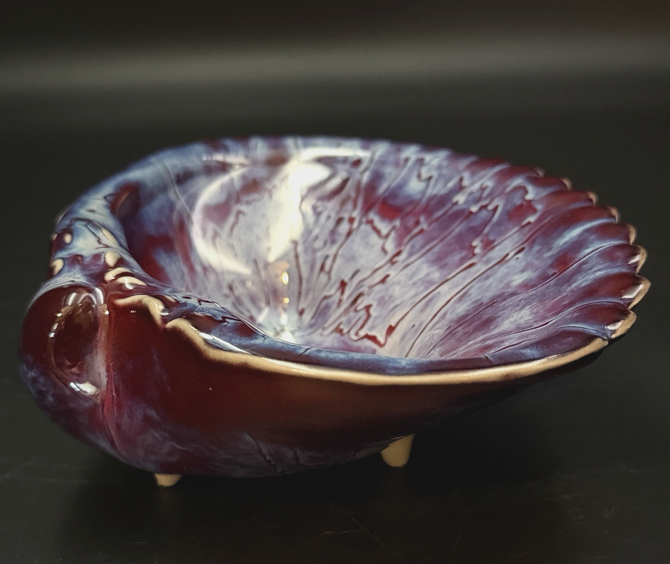 STUNNING Ceramic Clam Shell Bowl Footed Purples & Blues MCM Decor | eBay