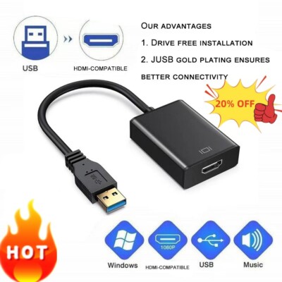 1080P USB 3.0 to HDMI Compatible Video Cable Adapter Converter For PC ...