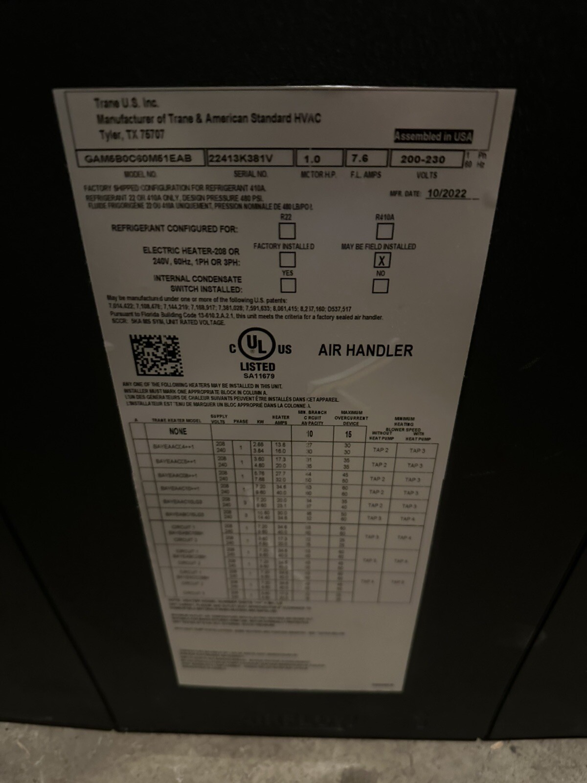 Trane Hyperion Communicating 5 Ton Air Handler gam5b0c60m51eab | eBay