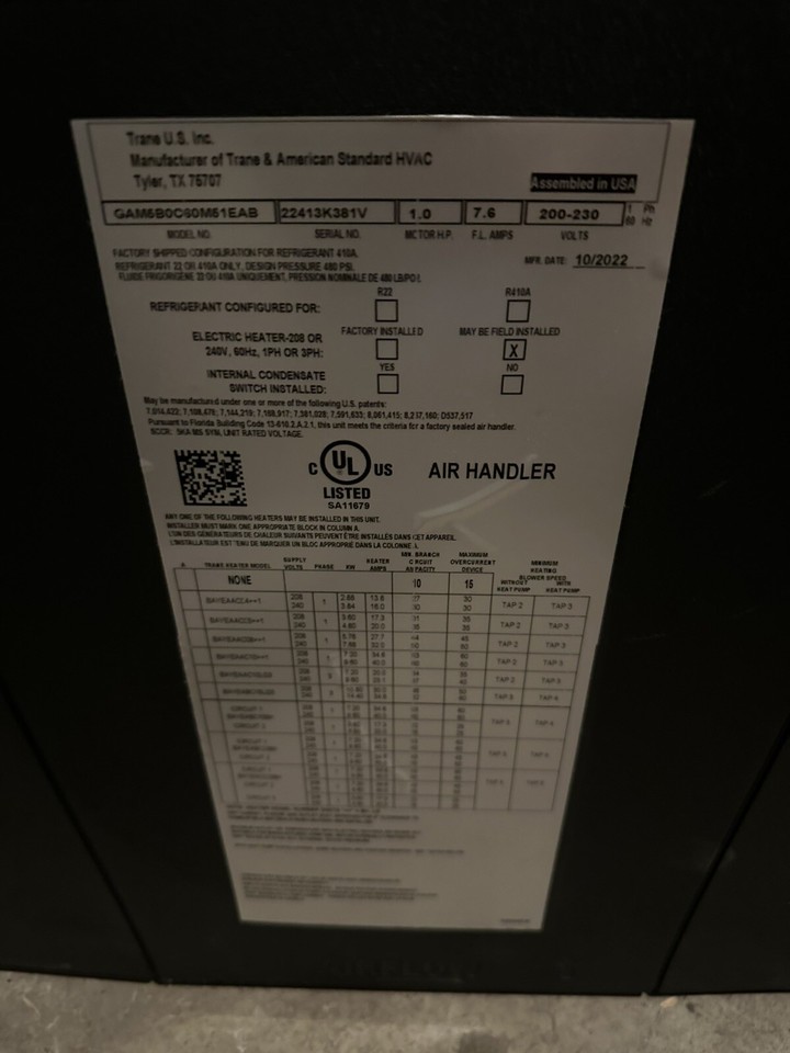 Trane Hyperion Communicating 5 Ton Air Handler gam5b0c60m51eab | eBay