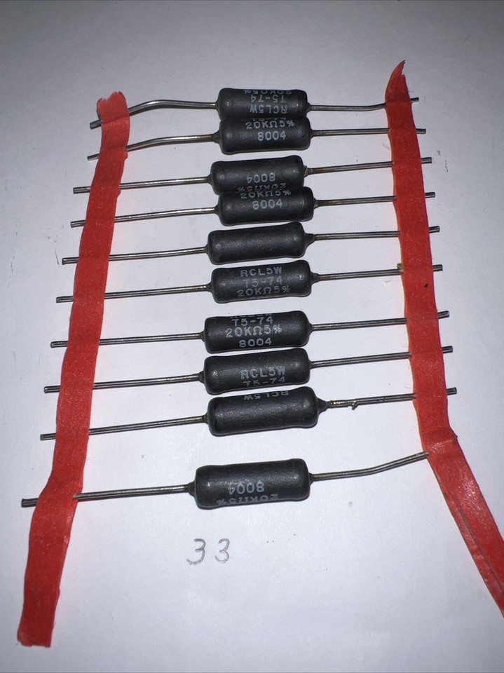RCL 20,000 (20K) Ohm 5 Watt 5% CW-5 Resistors Wire Wound New 10 Pack ...
