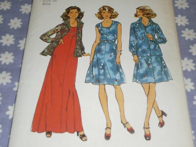 VTG 70's-SIMPLICITY 6665 MISSES DRESS 2 LENGTHS-SHIRT JACKET PATTERN ...