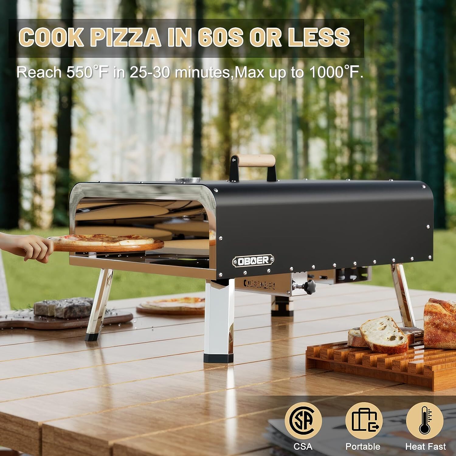 NAIZEA 16 Gas Pizza Oven Side Rotating Portable Pizza Maker 950°F ...