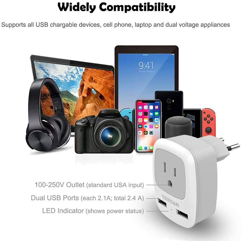 Switzerland Power Adapter Travel Plug Swiss Outlet Adaptor with 2 USB ...