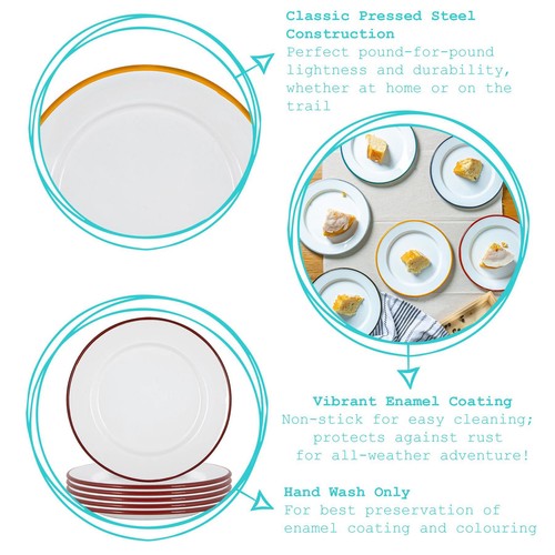 12x White Enamel Dinner Plates Steel Outdoor Camping Dinnerware 25.5cm ...