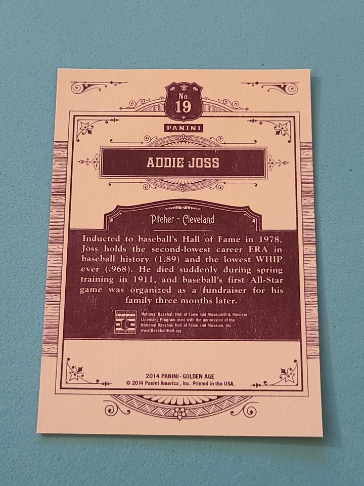2014 Addie Joss Panini Golden Age #19 | eBay