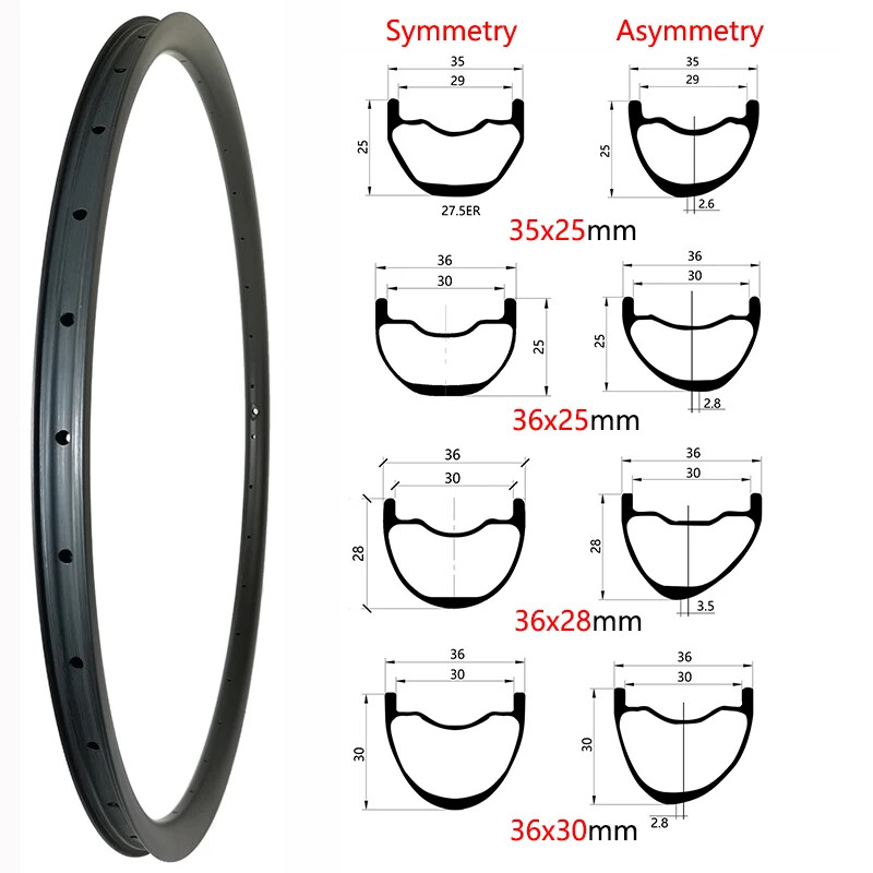 29er/27.5er Carbon XC AM MTB Bike Rims UD/3K/12K Clincher Tubeless Disc ...