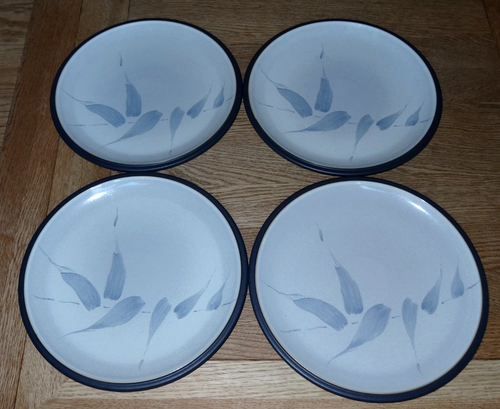4 x DENBY SPIRIT BLUE LEAF DINNER PLATES SET 10.5'' / 27CM RARE GREAT ...