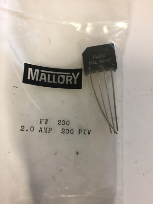 FW200 MALLORY 2 A 200PIV BRIDGE RECTIFIER NOS | eBay