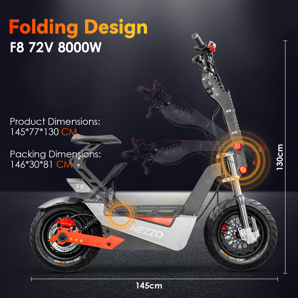 HEZZO F8 8000W Electric Scooter Off Road 62MPH Foldable Adults Escooter ...