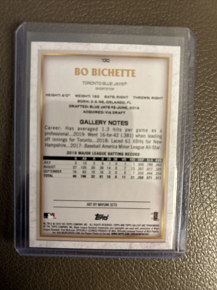 Bo Bichette 2020 Topps Gallery Artist Proof Rookie Card RC #130 Blue ...