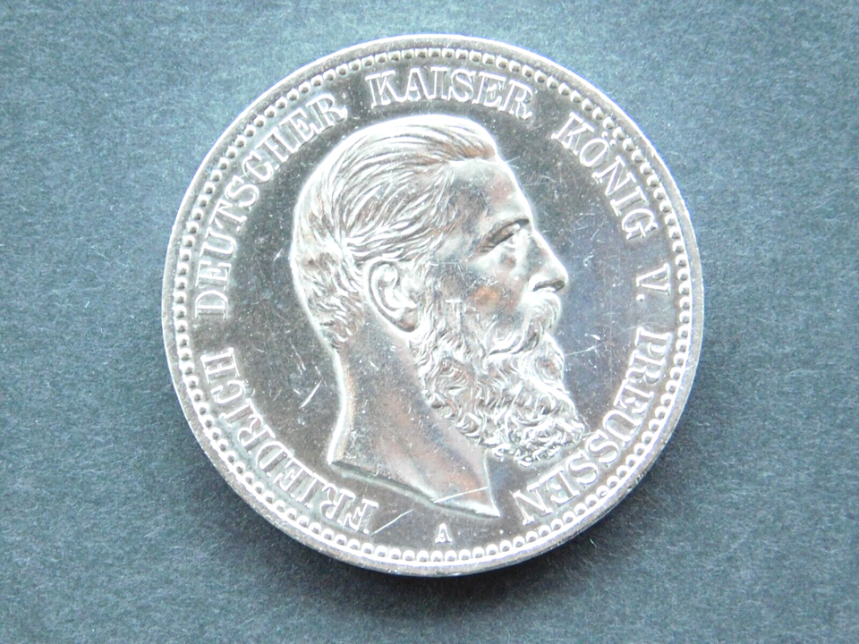 GERMAN 5 Mark 1888 A PRUSSIA King Friedrich III. Silver Coin EMPIRE ...