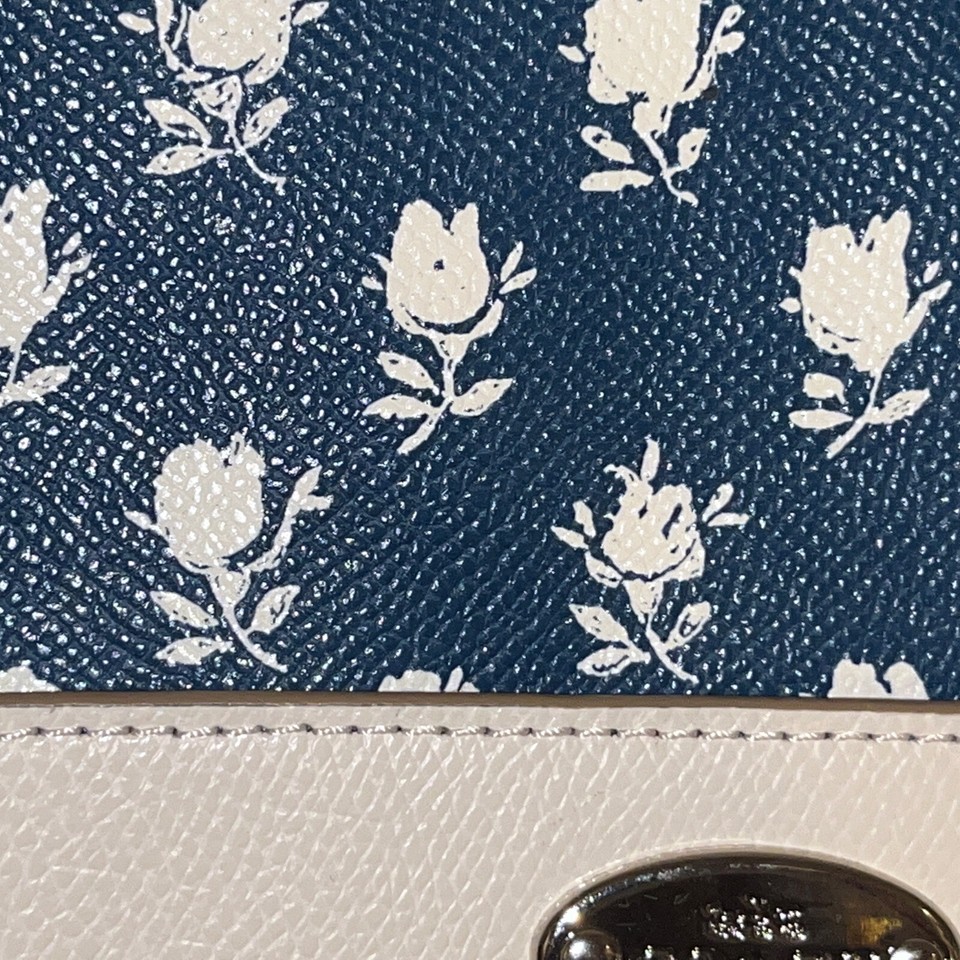 NWT COACH 2 in 1 LEATHER IVORY BLUE FLORAL POP POUCH WRISTLET PURSE SET ...