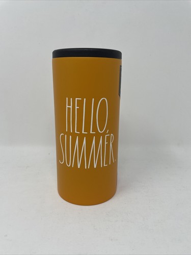 RAE DUNN HELLO SUMMER Insulated Stainless Steel Slim Can Cooler Yellow ...