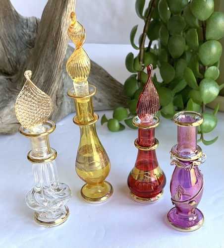 Four Vintage Egyptian Hand Blown Mini Glass Perfume Bottles 3 With ...