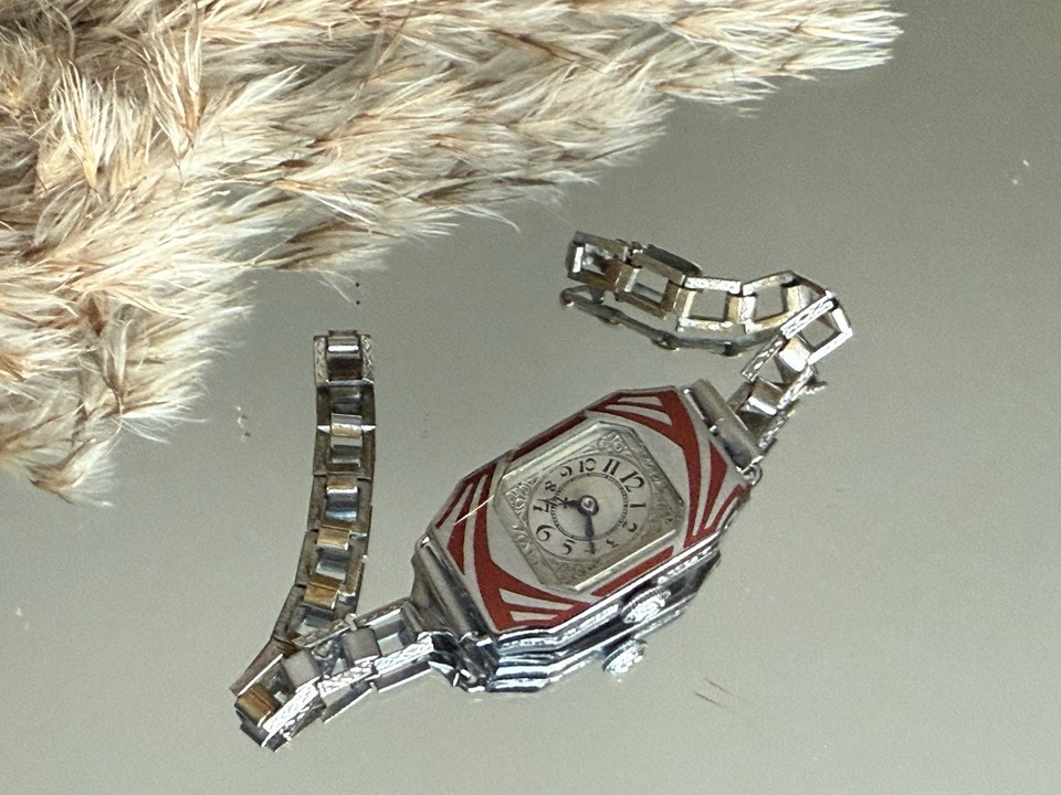1930’s Ladies Art Deco Enamel Ollendorff Watch~ Matching Deco Linked ...