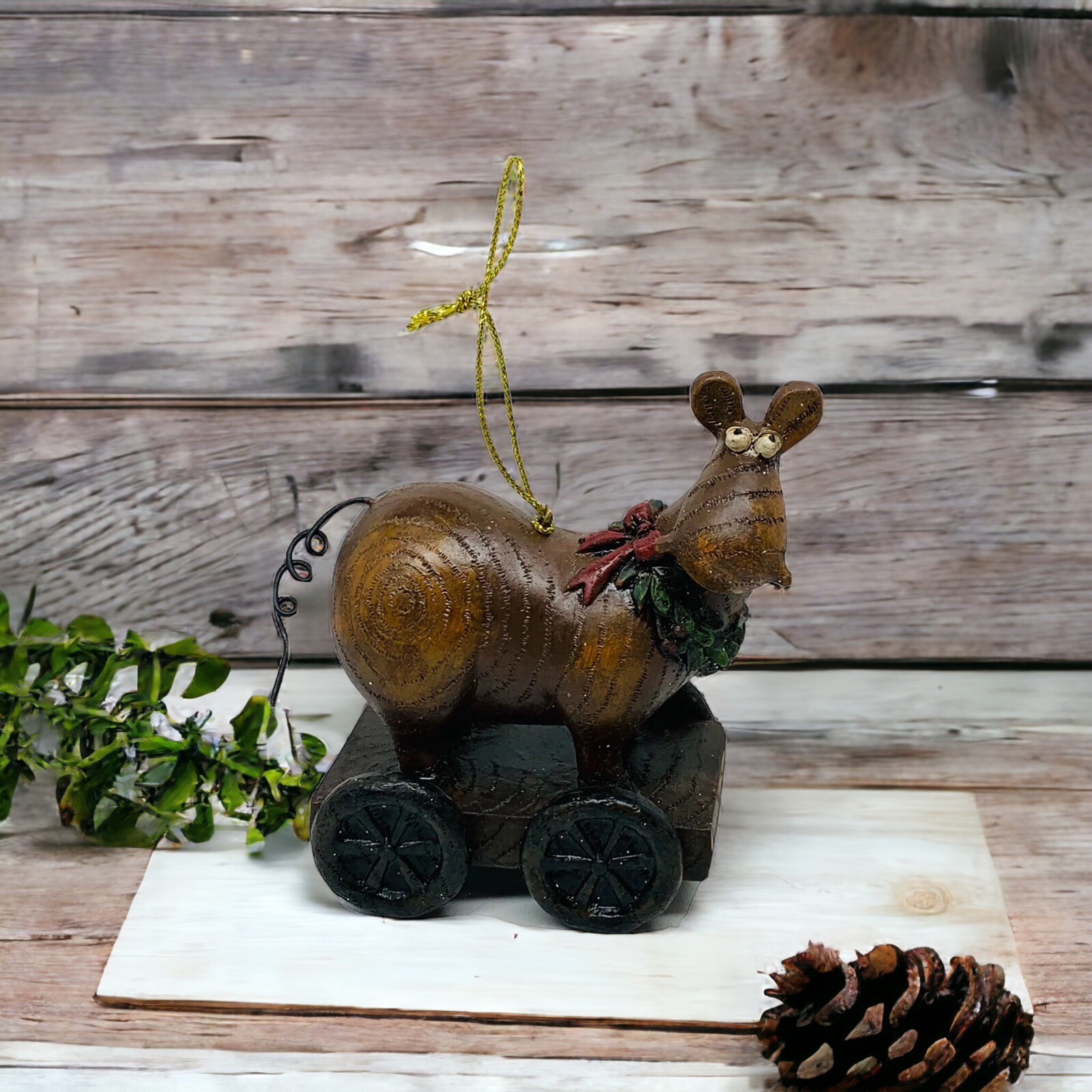 Moose Reindeer Christmas Tree Ornament On Wagon Whimsical Hunter Cabin ...