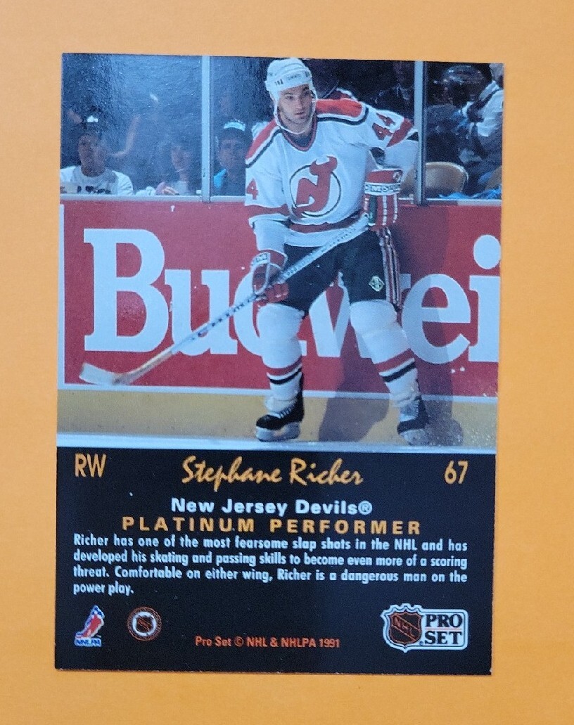1991 Pro Set Platinum #67 STEPHANE RICHER New Jersey Devils - Signed ...