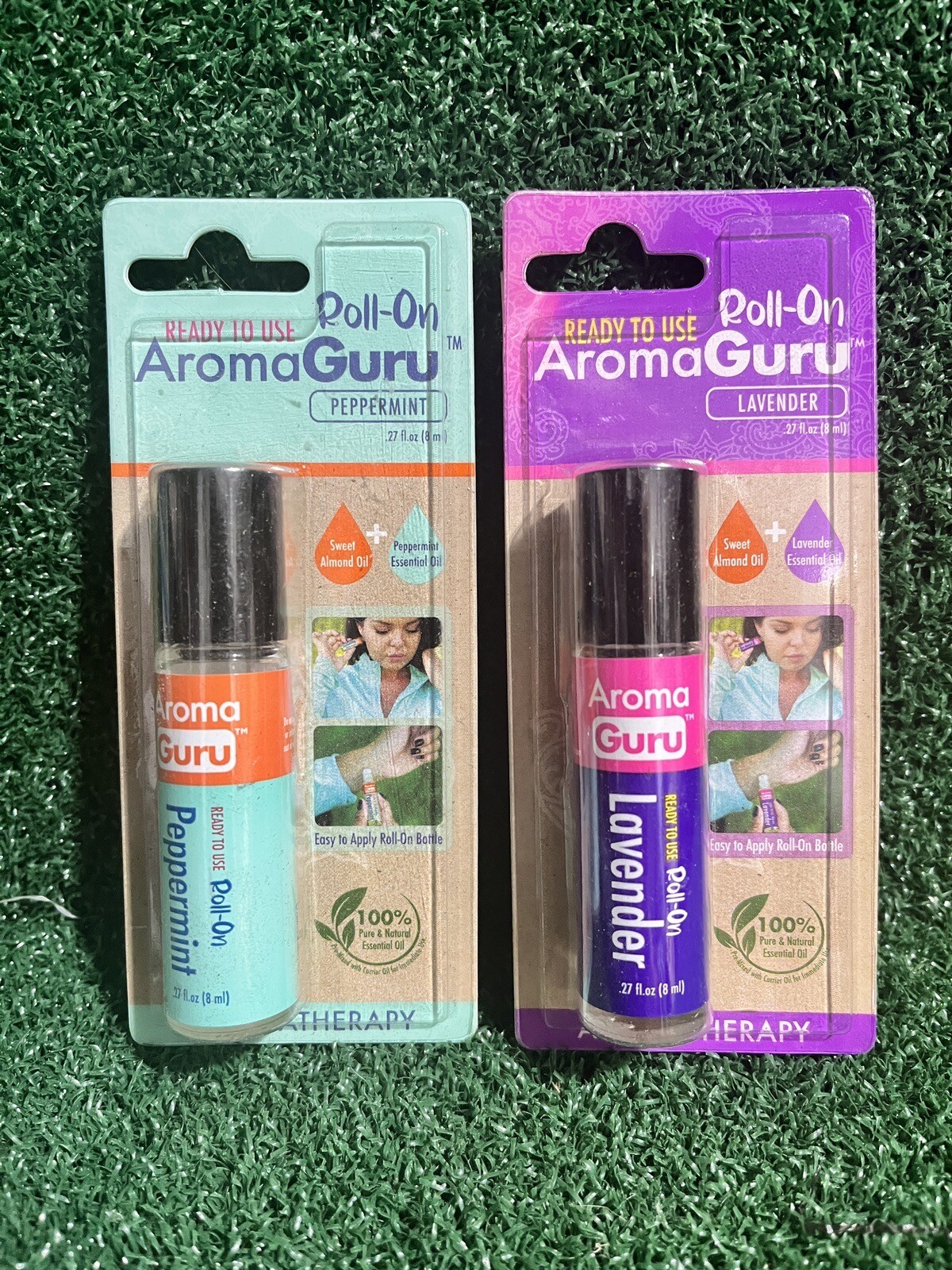 2 Aroma Guru Roll on Essential Oils Almond Aromatherapy: Peppermint ...