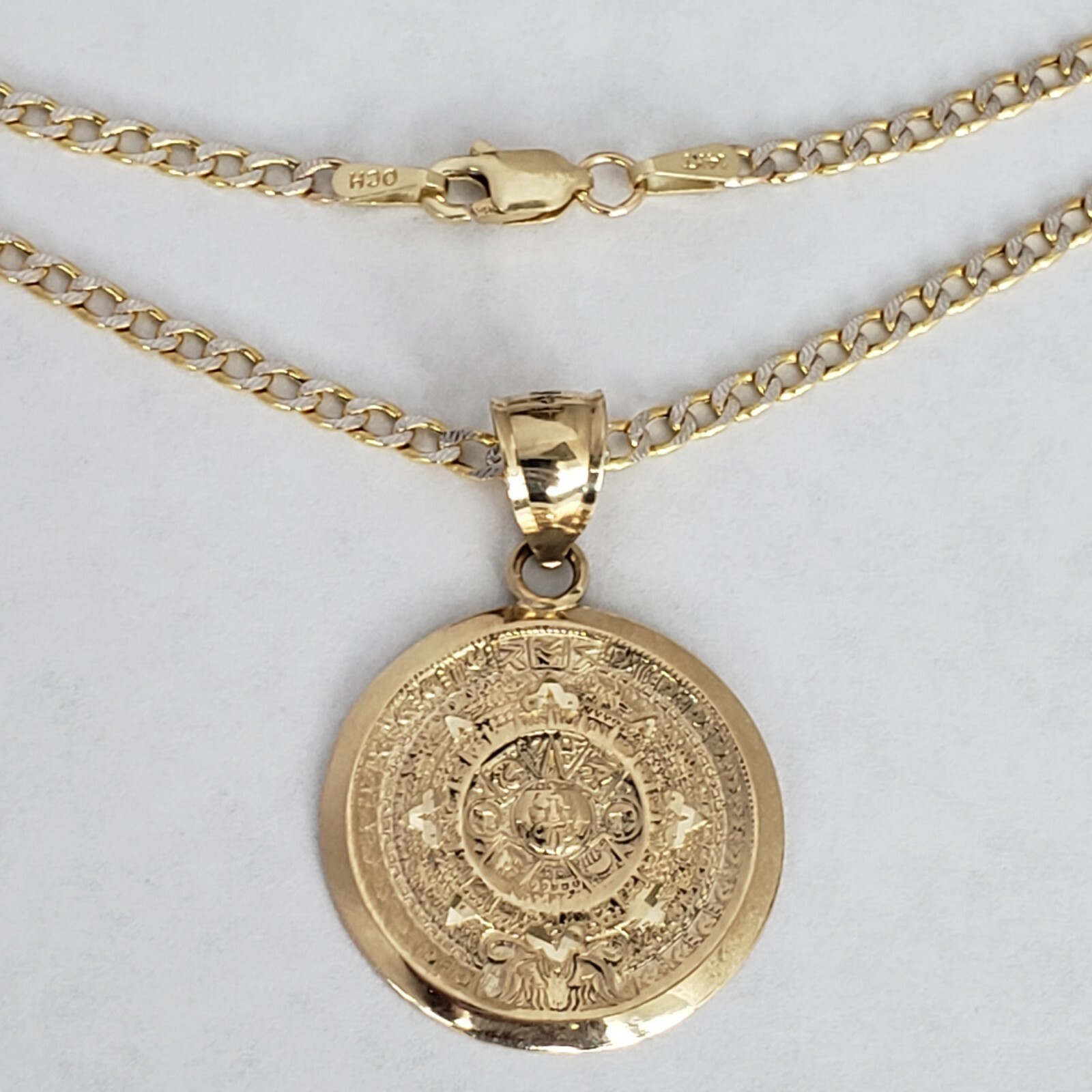 Solid 14k Yellow Gold Aztec Medallion Calendar Pendant 20 Inch cuban ...