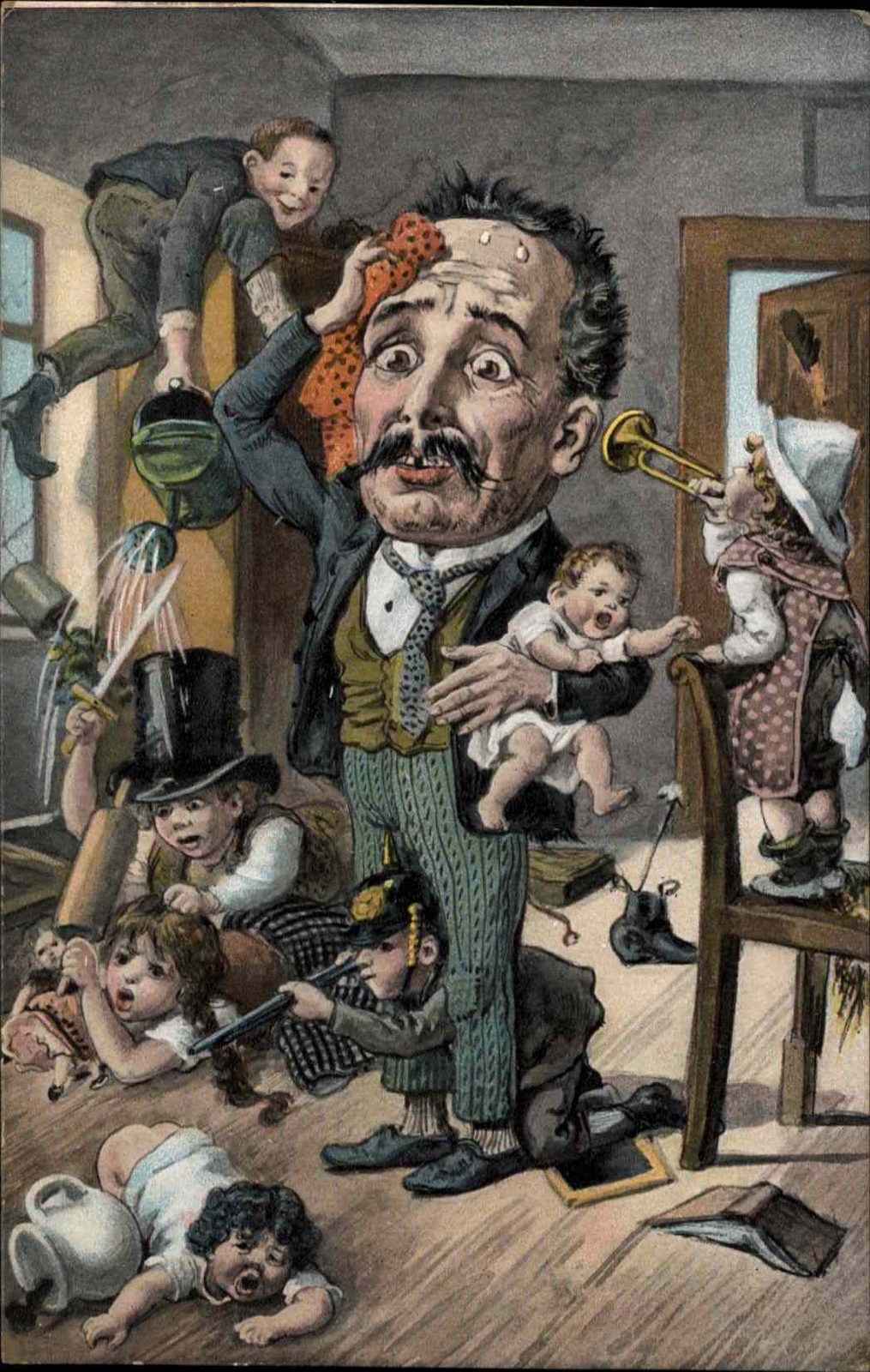 Harried Father with Many Children Toy Gun Prussian Helmet c1910 PC | eBay