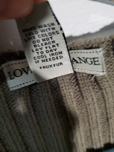 Faux Fur Open Vest Cable Knit Back Tan Women's Lg Animal Love Change ...