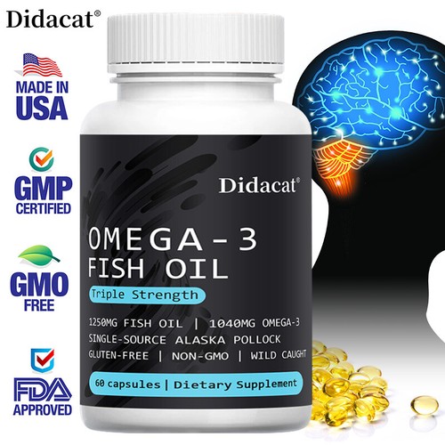 Omega 3 Fish Oil Capsules Triple Strength Heart Health 1250 mg EPA ...