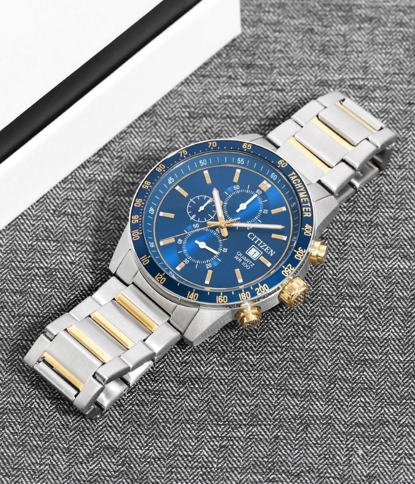 Citizen AN3684-59L Blue Analog Gold Tone Chronograph Quartz Men's ...