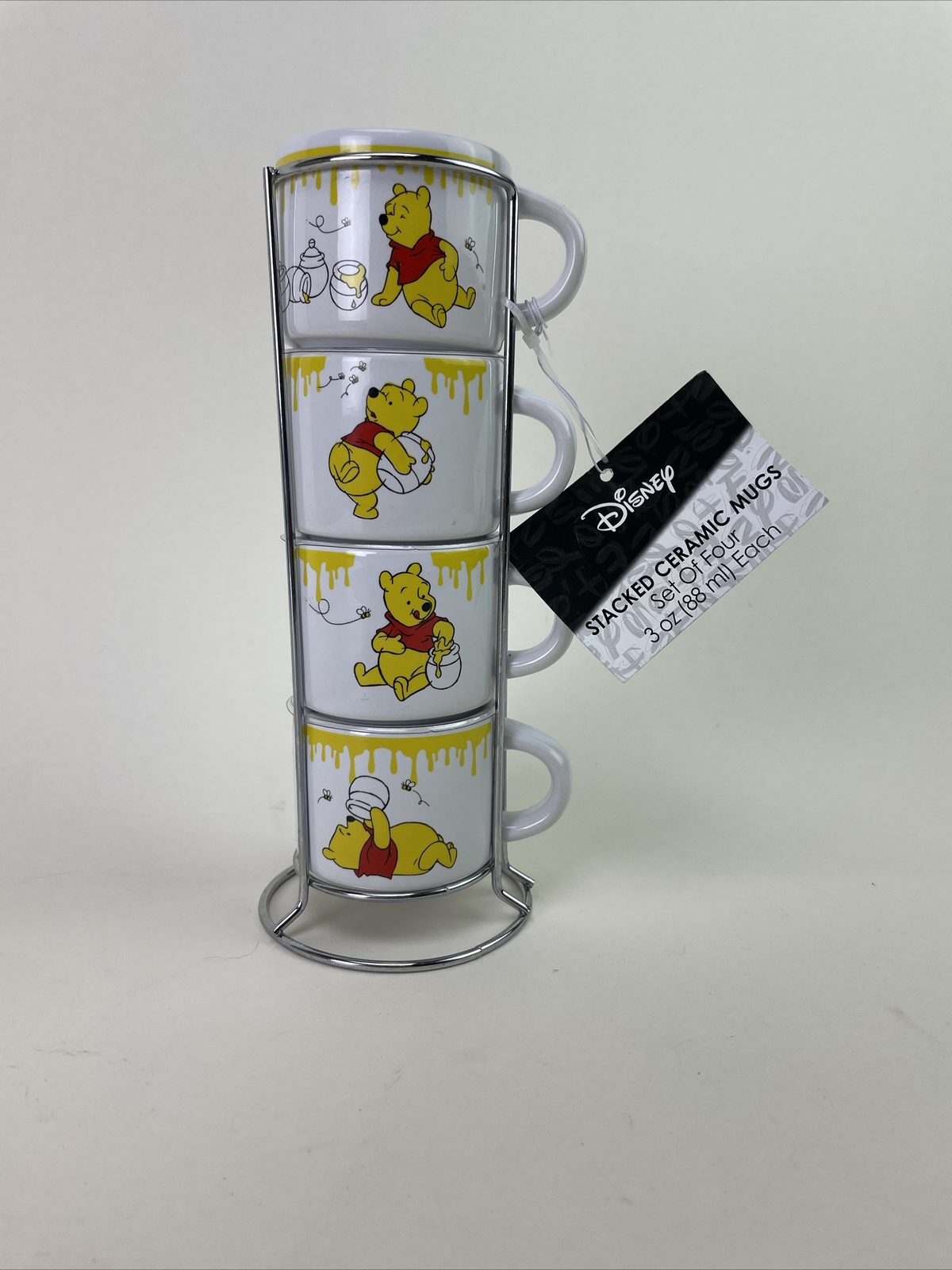 Disney Winnie the Pooh Stacked Mug 3 oz Metal Rack Set of 4 Honey Pot ...
