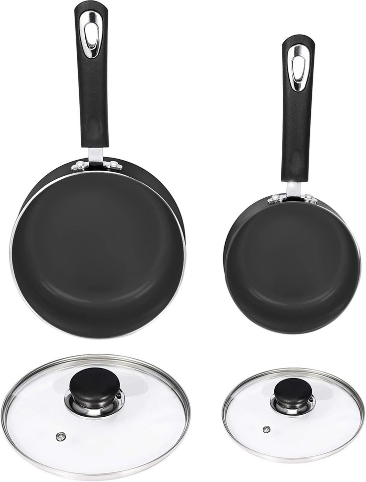 Nonstick Cookware Saucepan Set 1 Quart and 2 Quart with Glass Lid ...