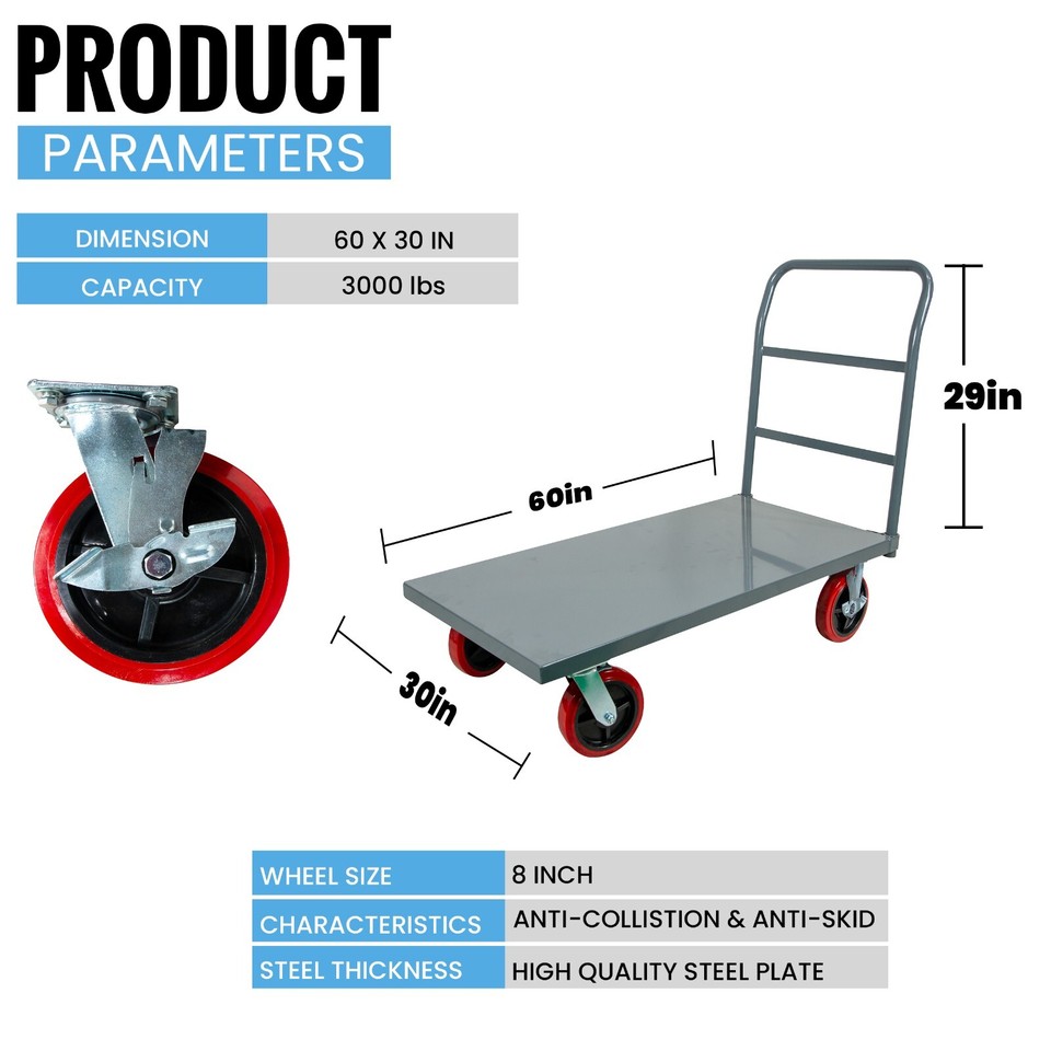 60x 30" Platform Truck Push Dolly Rolling Flatbed Cart W/ 4 Swivel ...