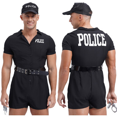 Men Costume Officer Bodysuit Cops Romper Role Play Outfits Security ...