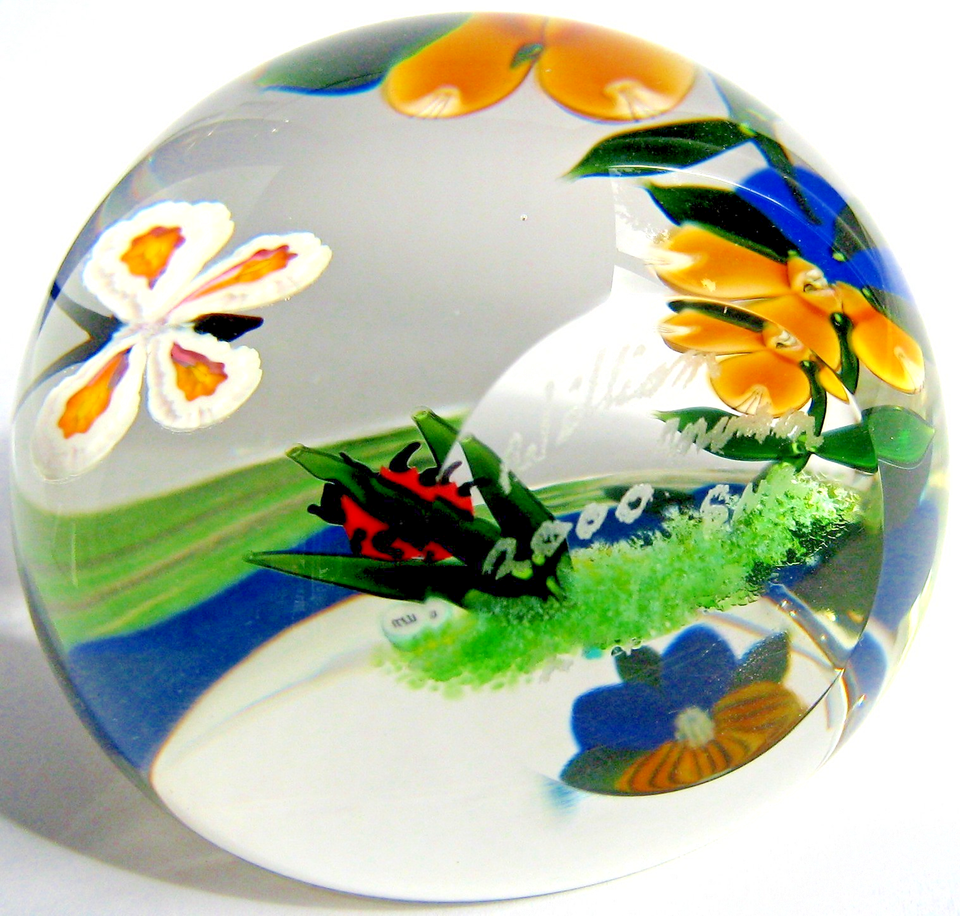 Briefbeschwerer Paperweight WILLIAM MANSON Pansies, Butterfly and ...