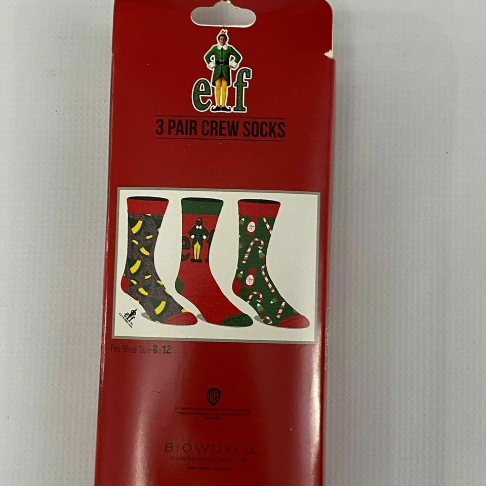 ELF Movie Socks Men's Christmas 3 Pack Crew Midcalf Comic Novelty Size ...